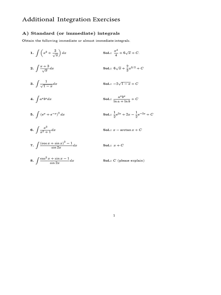 Additional Integration Exercises | PDF | Mathematical Concepts ... Additional Integration Exercises | PDF | Mathematical Concepts ...