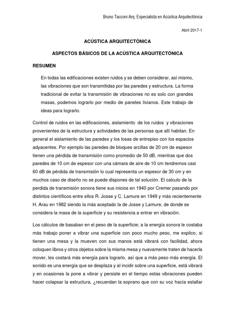 Aspectos Basicos de La Acustica Arquitec | PDF | Sonido | Resonancia