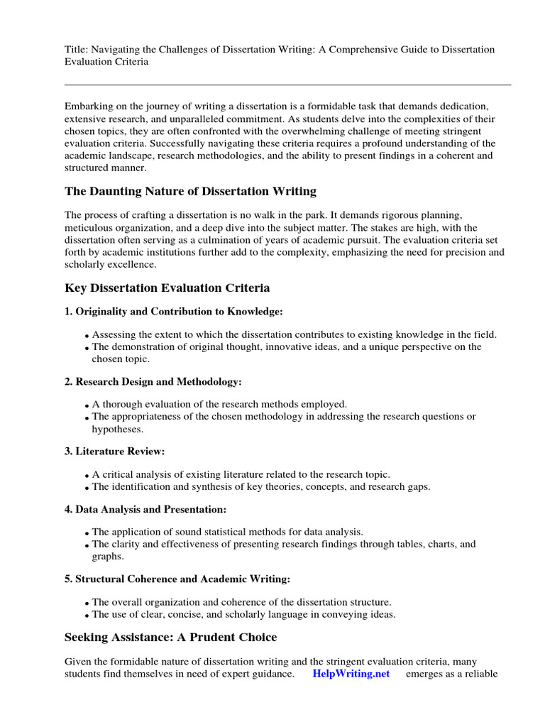 Dissertation Evaluation Criteria | PDF | Thesis | Methodology