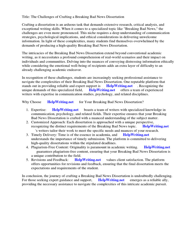 Breaking Bad News Dissertation | PDF | Nursing | Health Care