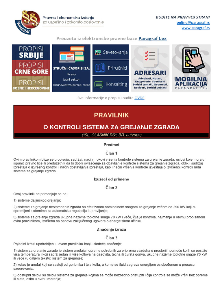 Pravilnik o Kontroli Sistema Za Grejanje Zgrada | PDF