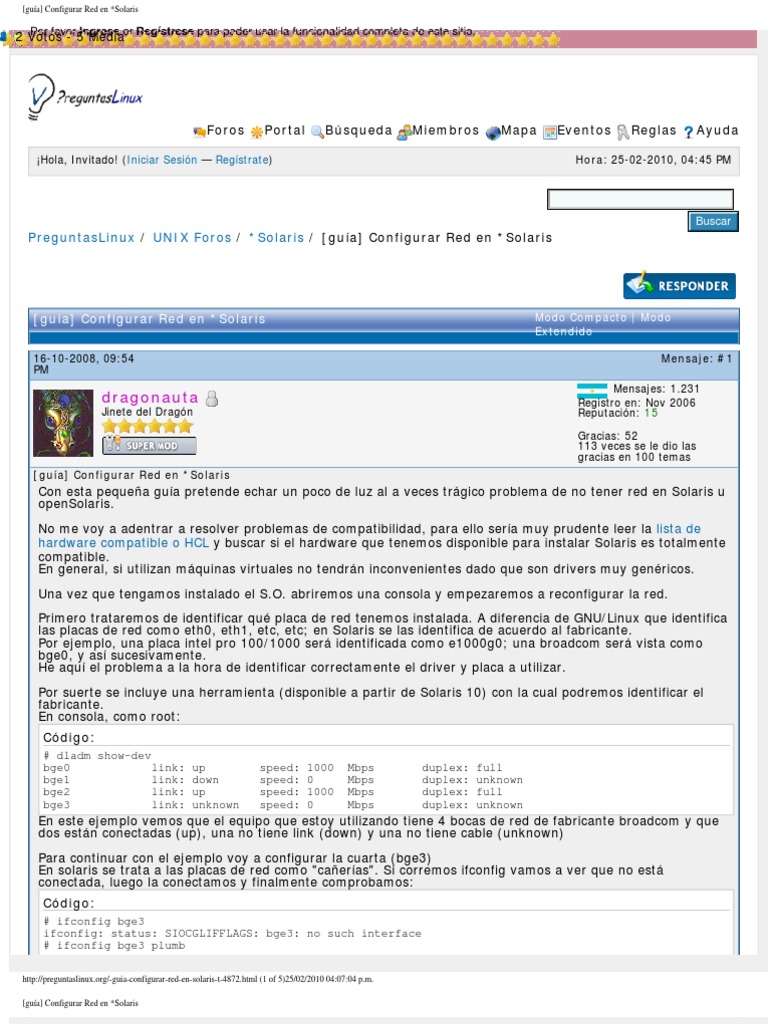 Configurar Red Solaris | PDF | Dirección IP | Red de computadoras