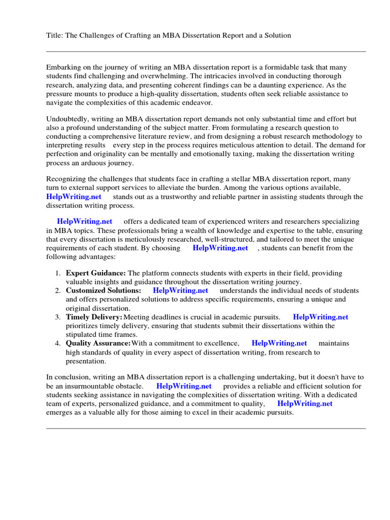 MBA Dissertation Writing Challenges | PDF | Thesis | Small And Medium ...