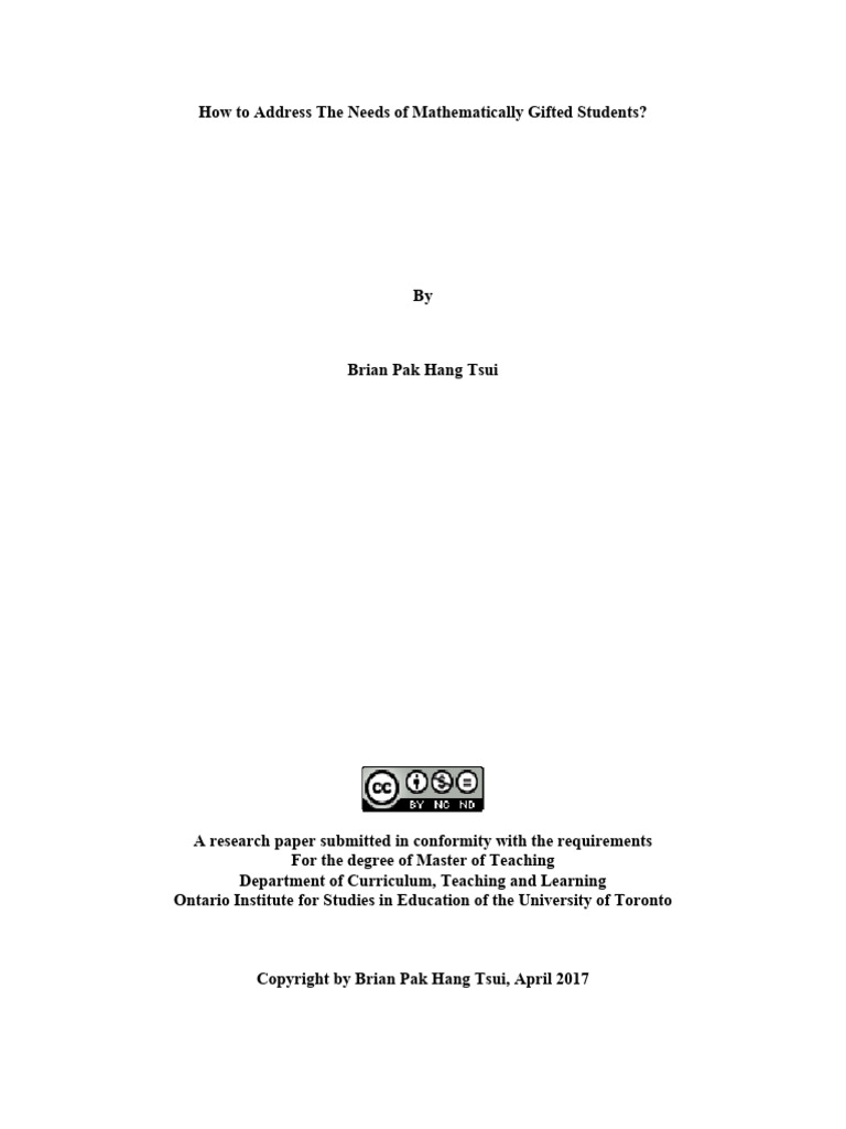 Tsui - Brian Pak Hang - 201706 - MT - MTRP | PDF | Gifted Education ...