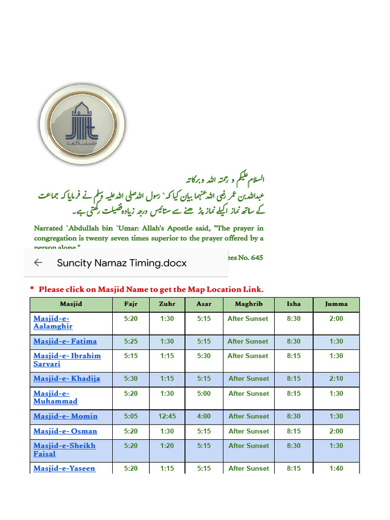 Suncity Namaz Timing | PDF