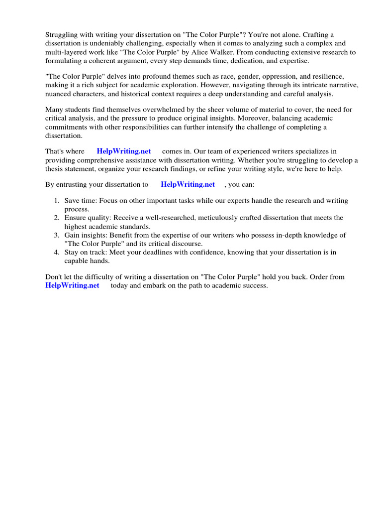 Dissertation Help: Analyzing "The Color Purple" | PDF | Thesis | Michel ...