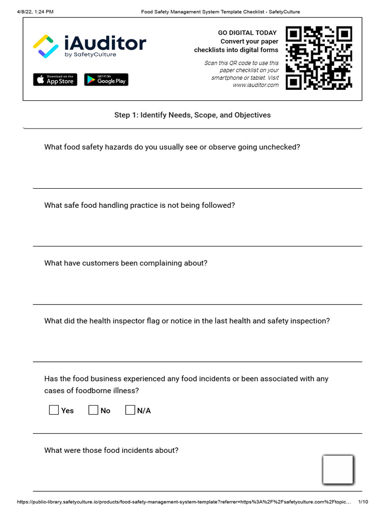Food Safety Management System Template | PDF | Food Safety | Safety