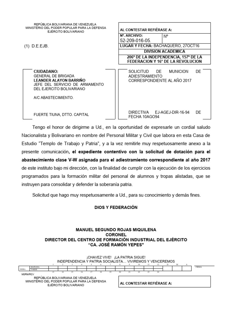 OFICIO SOLICITUD ARMAMENTO | PDF | Militar | Venezuela