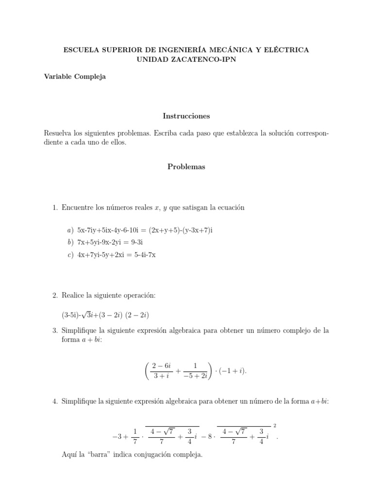 Problemas de Variable Compleja | PDF | Número complejo | Raíz cuadrada