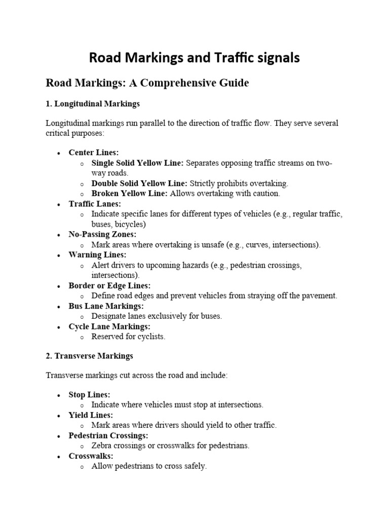 Road Markings and Traffic Signals Guide | PDF | Traffic Light | Traffic