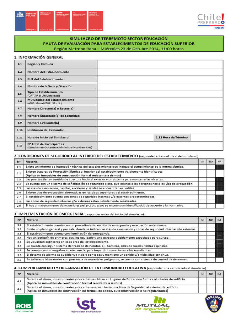 Pauta_de_Evaluacion_Establecimientos_de_Educacion_Superior_RM_2014 | PDF