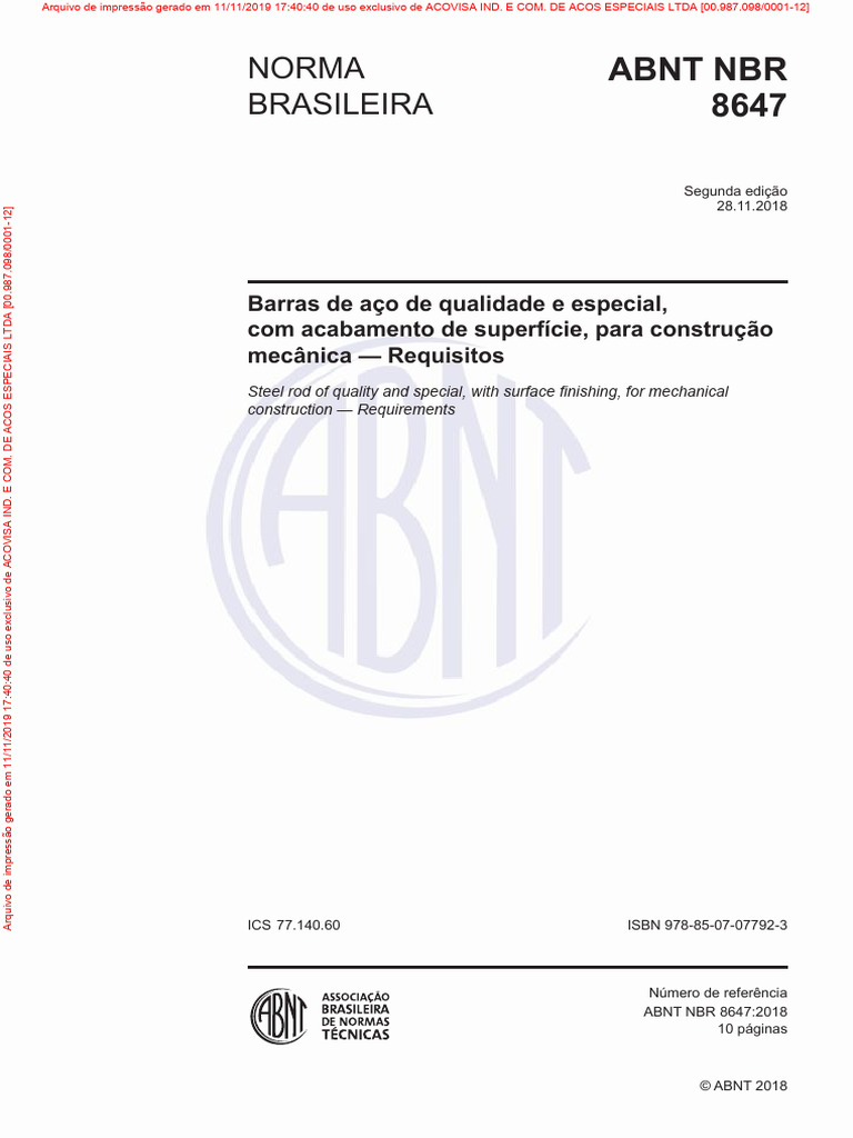 NBR 8647 | PDF | Aço | Processos industriais