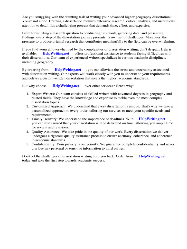 Advanced Higher Geography Dissertation Examples | PDF | Geography | Thesis