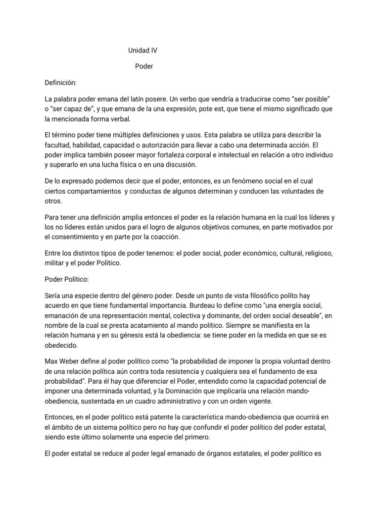 Poder Unidad IV | PDF