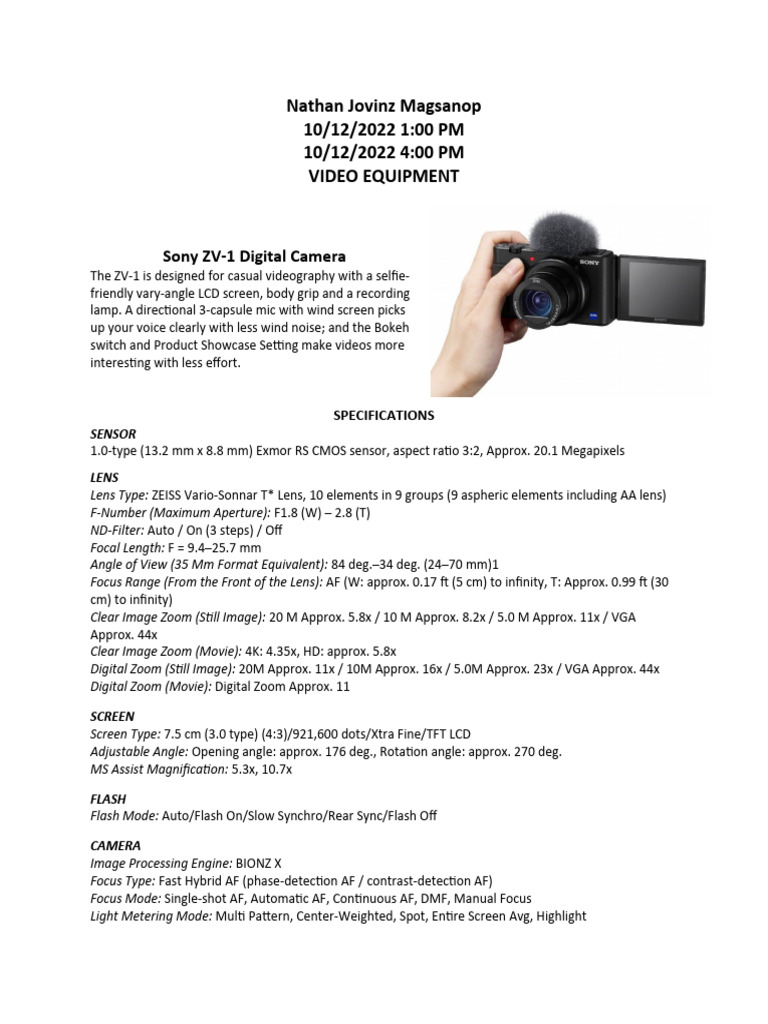 Video Equipment Research | PDF | Shutter Speed | Camera Lens