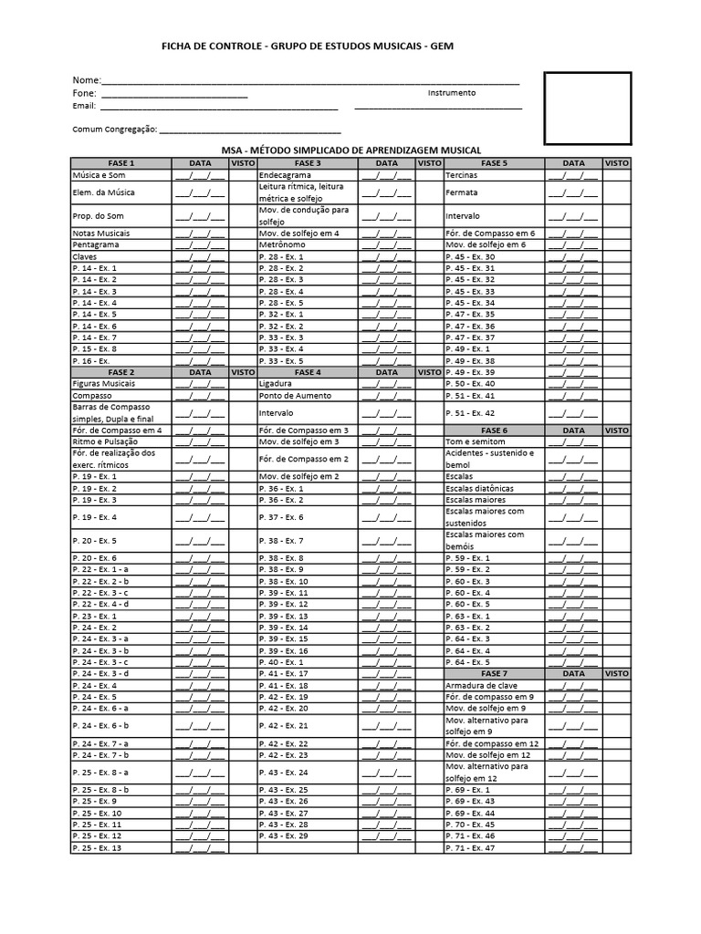 Ficha para acompanhamento de alunos método MSA da CCB | PDF | Escala ...