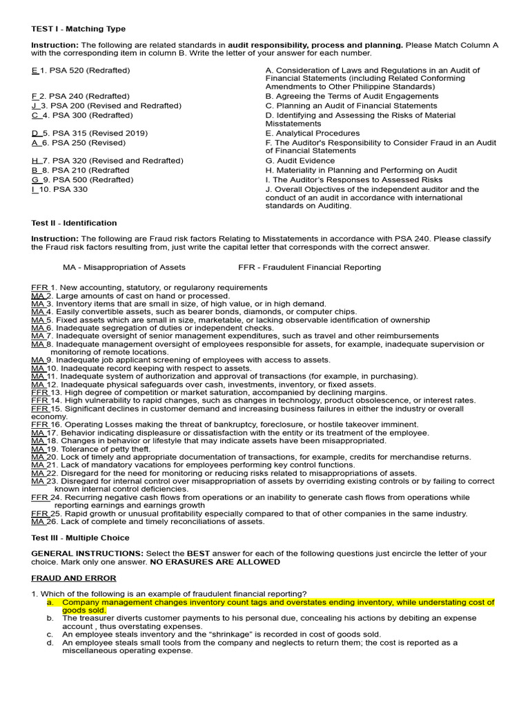 Answer Key | PDF | Audit | Financial Audit