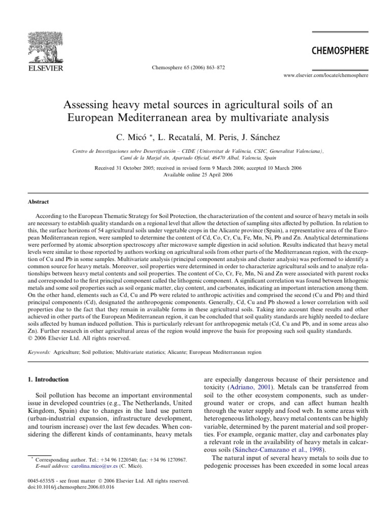 Assesing Heavy Metals Sources in Agricultural Soils of and European ...