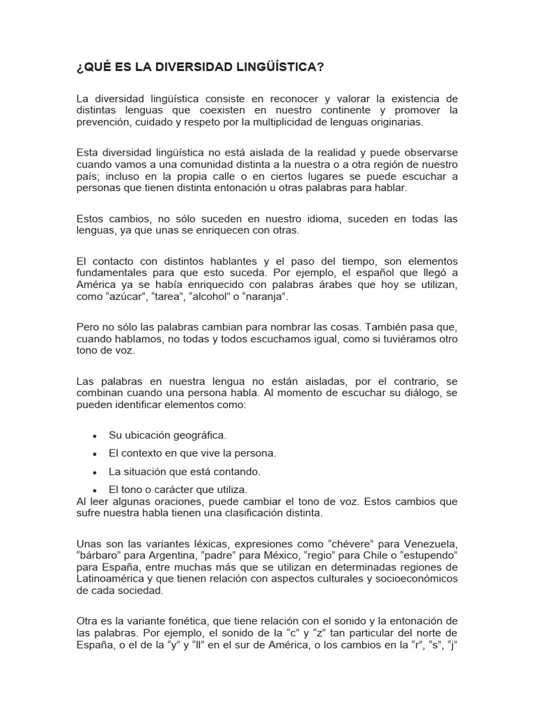 Qué Es La Diversidad Lingüística | PDF | Lengua española | Dialecto