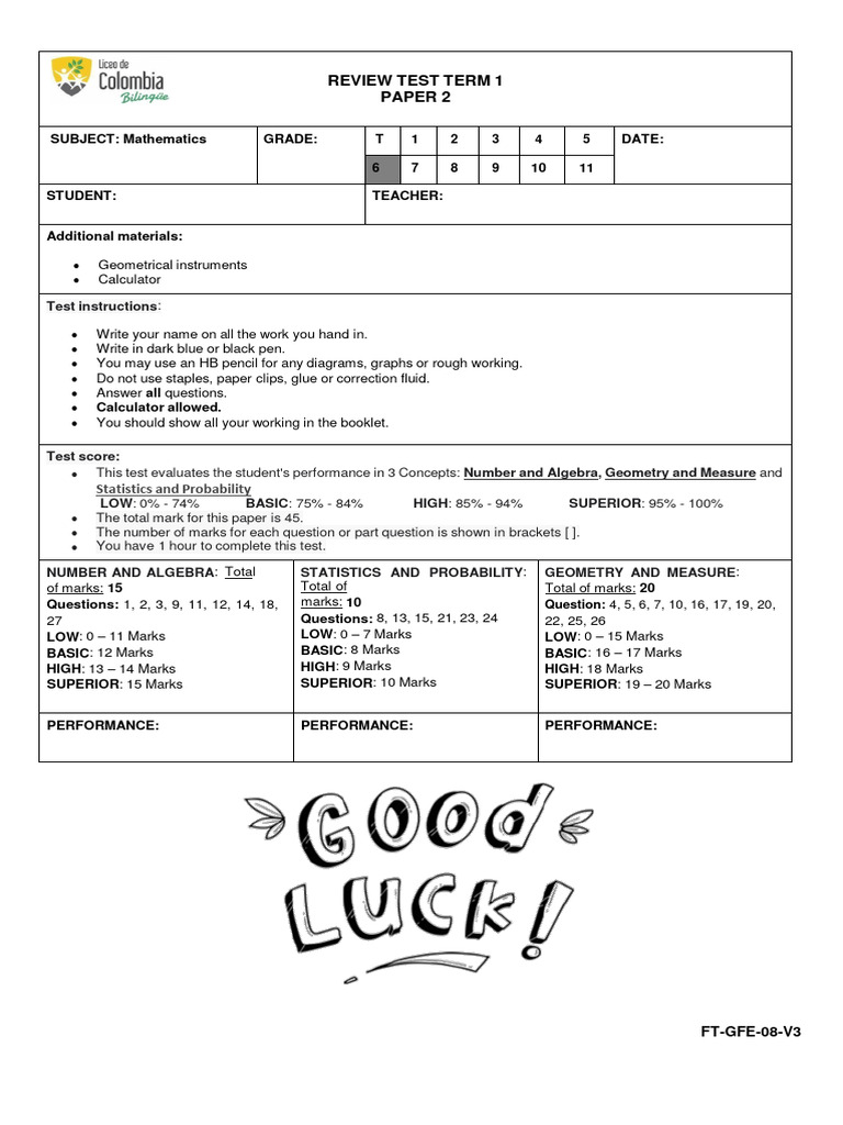 REVIEW MOCK+TEST P1 MATH 6°+paper+221312 | PDF | Geometry | Triangle