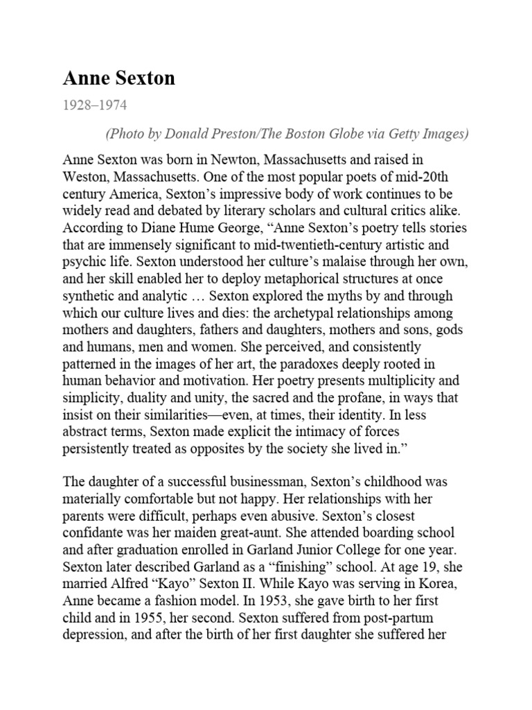 Anne Sexton | PDF | Poetry