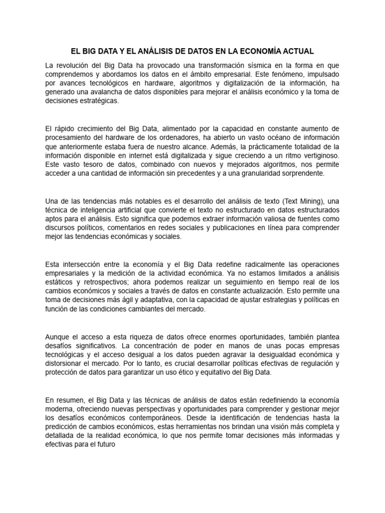 El Big Data y El Análisis de Datos en La Economía Actual | PDF | Business | Big Data