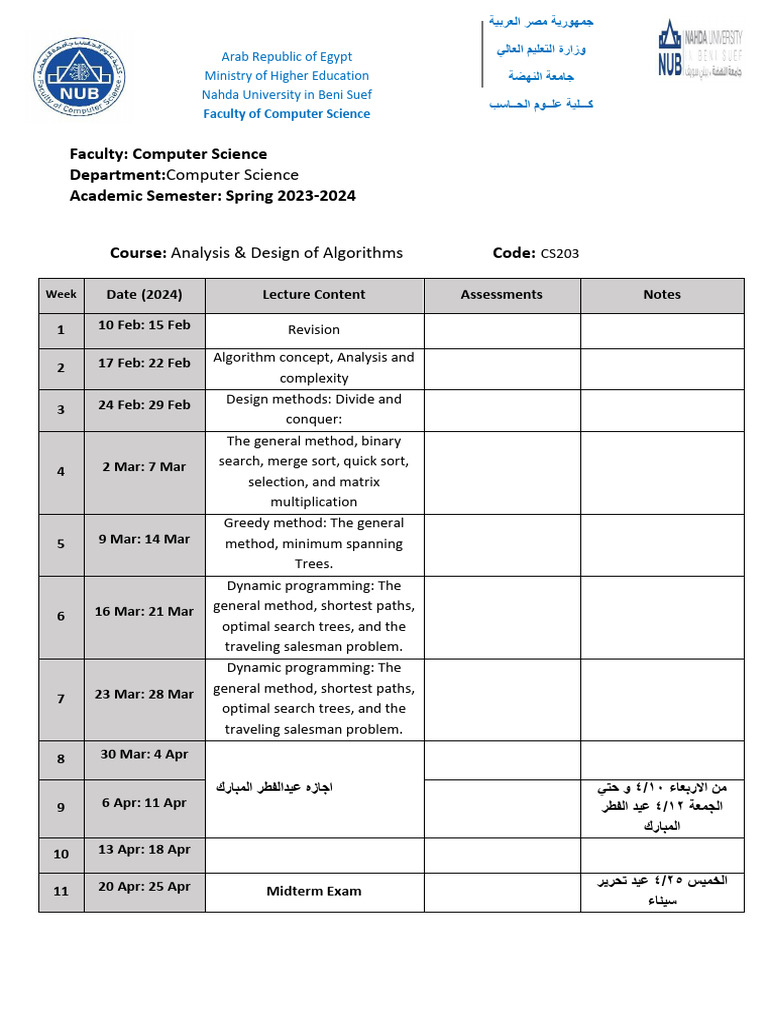 Weekly Agenda Spring 2023-2024 | PDF | Dynamic Programming | Computational Complexity Theory