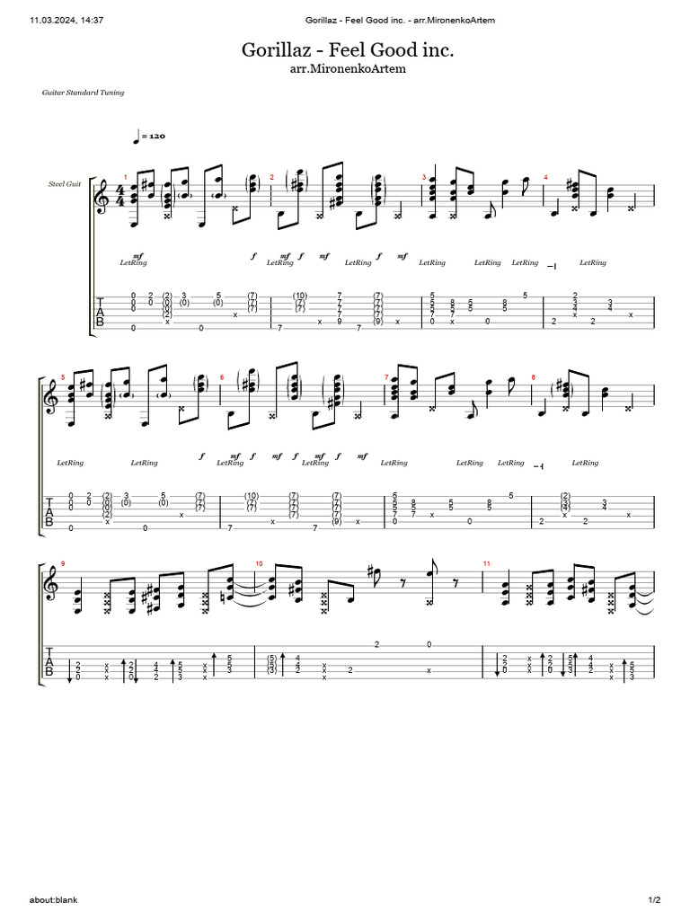 Feel Good Inc. Guitar Tab Arrangement | PDF | European Musical ...