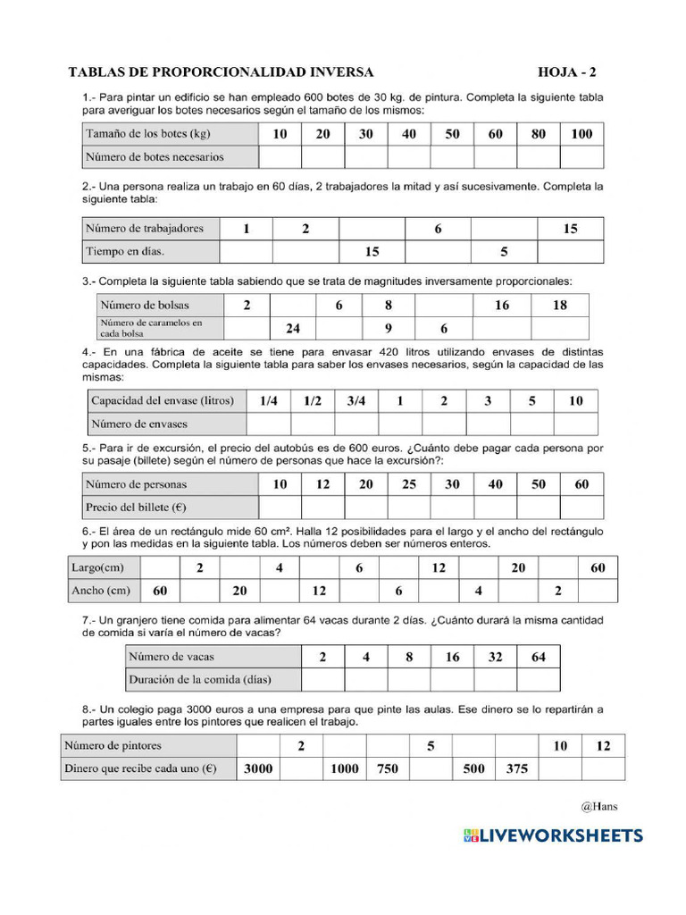 Proporcionalidad Inversa 1 | PDF