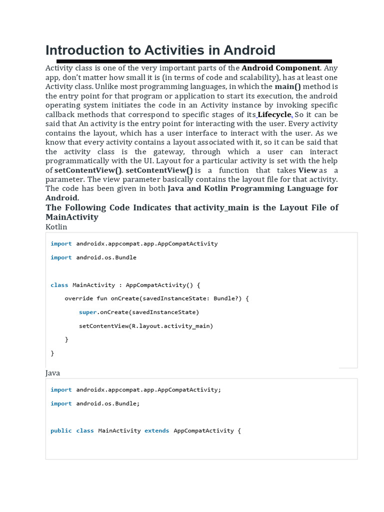 Introduction to Activities in Android | PDF