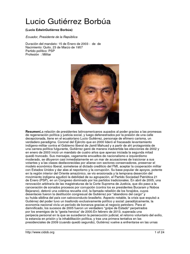 Lucio Gutiérrez Borbúa: Ecuador, Presidente de La República | PDF | Ecuador
