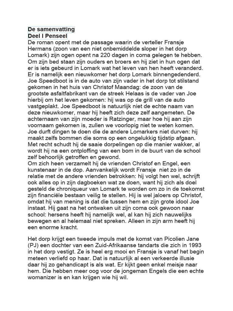 samenvatting joe speedboot | PDF