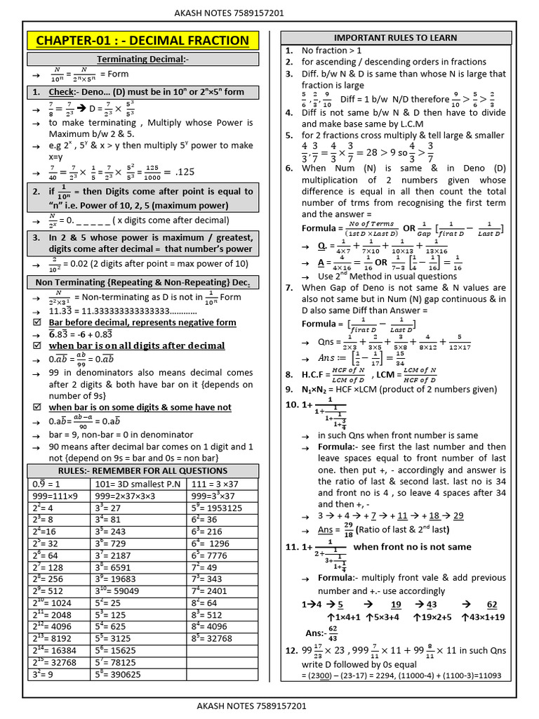 Class 00 29 01 2024 Decimal System Notes Pdf Decimal Multiplication