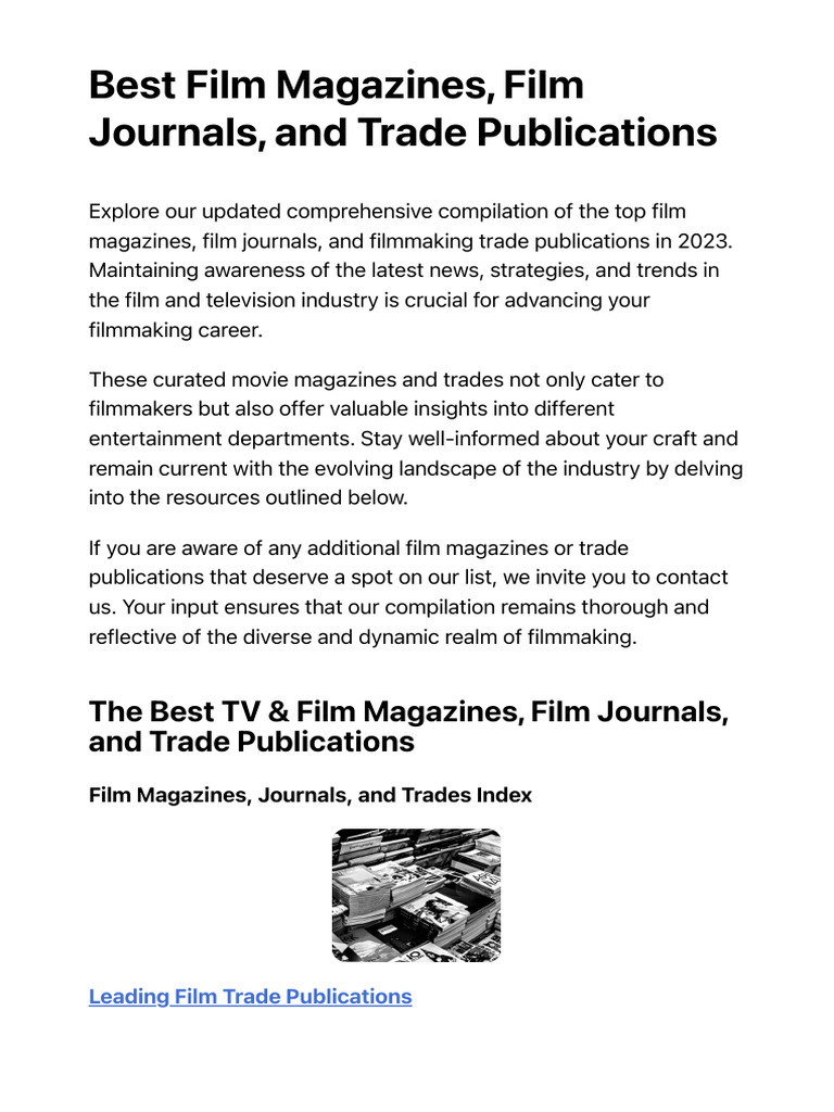 Best Film Magazines, Film Journals + Filmmaking Trades | PDF