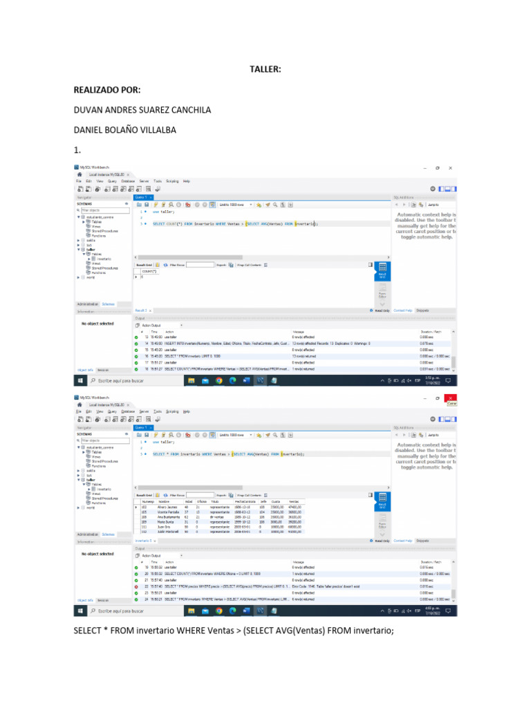 Taller Base de Datos | PDF