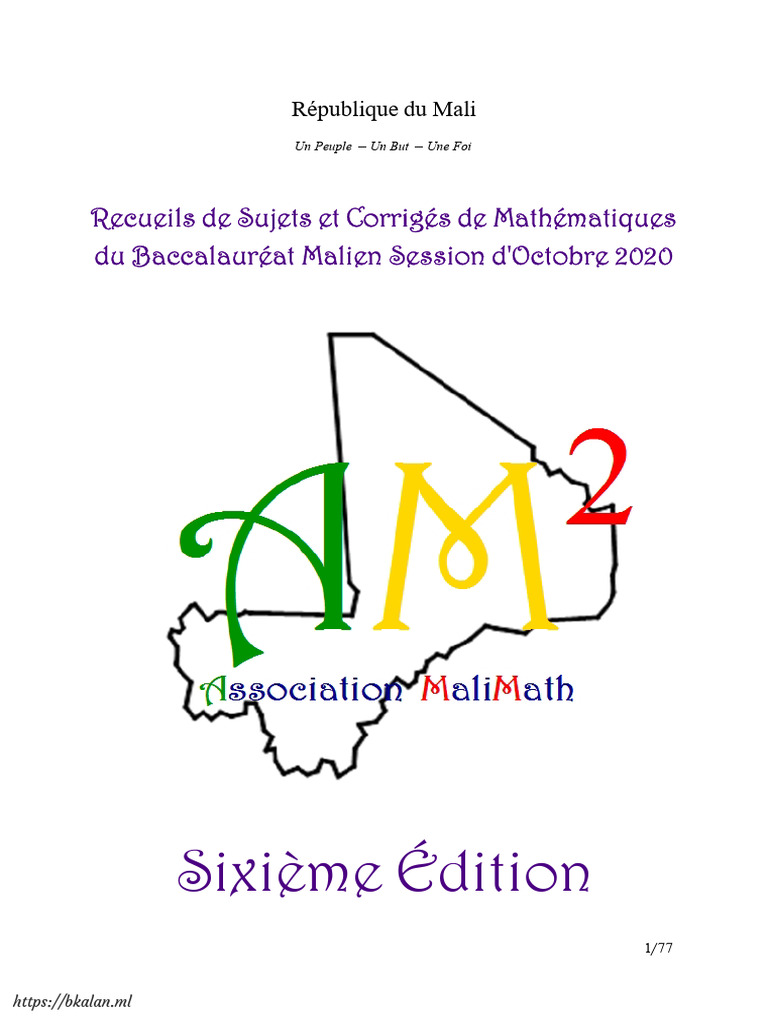Sujets et Corrigés Maths Bac 2020 Mali | PDF | Science | Mathématiques