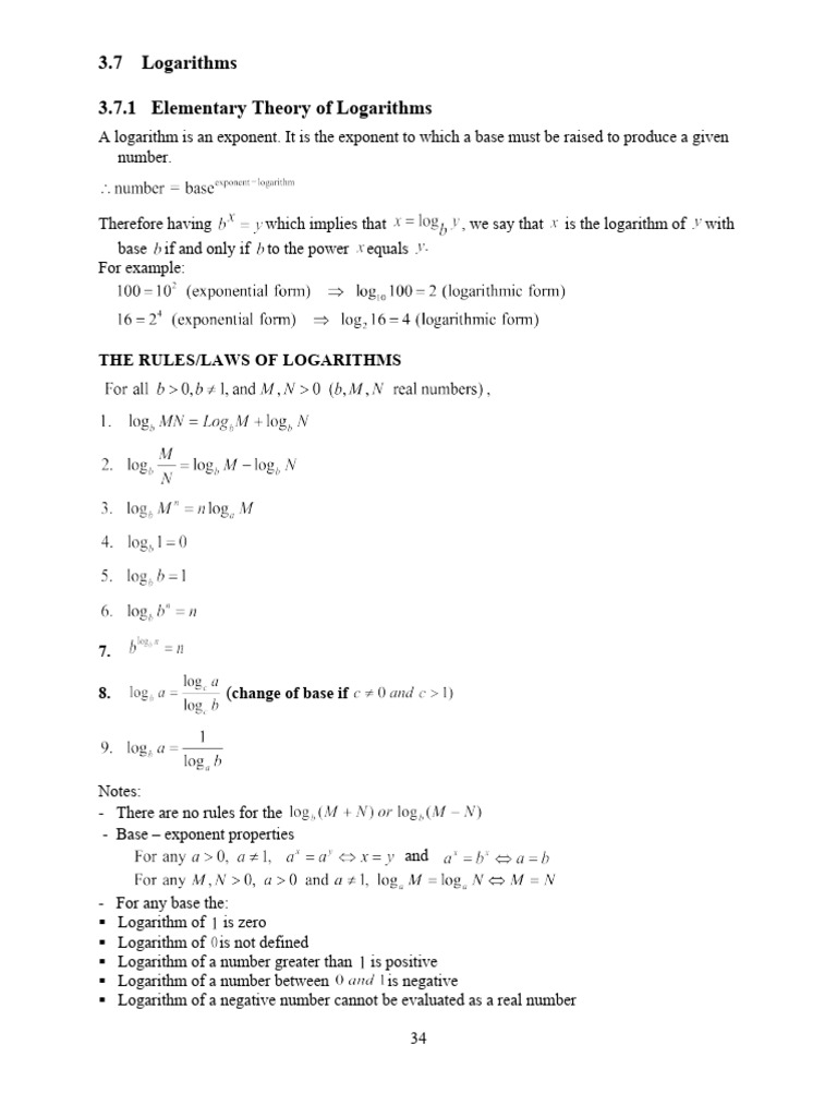 ITM401S Unit 3.7 Logarithms | PDF | Logarithm | Exponentiation