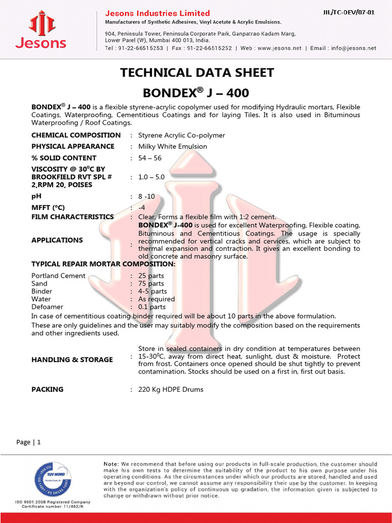 Technical Data Sheet - Bondex J 400 | PDF