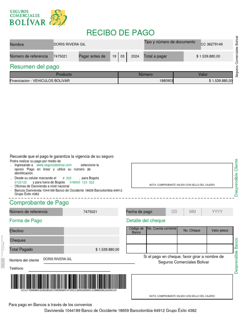 Recibo de Pago Lsn819 | PDF | Cheque | Bancario