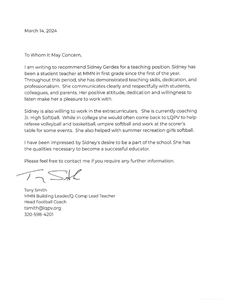 Tony Letter of Recomendation | PDF