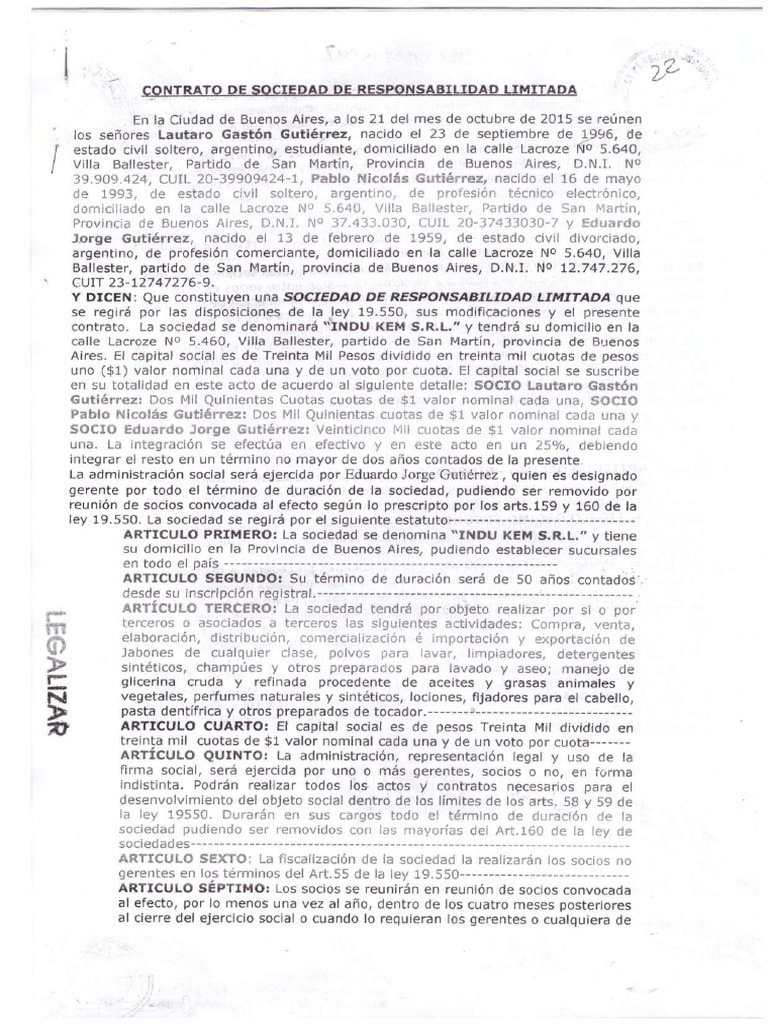 Contrato de Sociedad de Responsabilidad Limitada | PDF