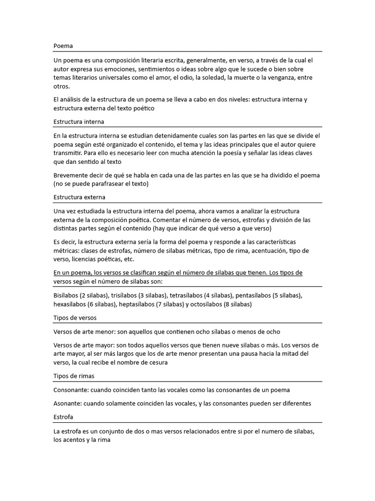 Estructura de un Poema: Interna y Externa | PDF | Poesía | Rima