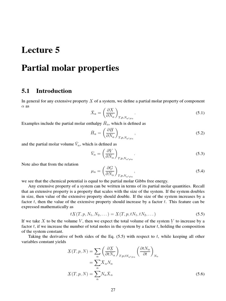 05 - Partial Molar Properties | PDF | Mole (Unit) | Physical Chemistry