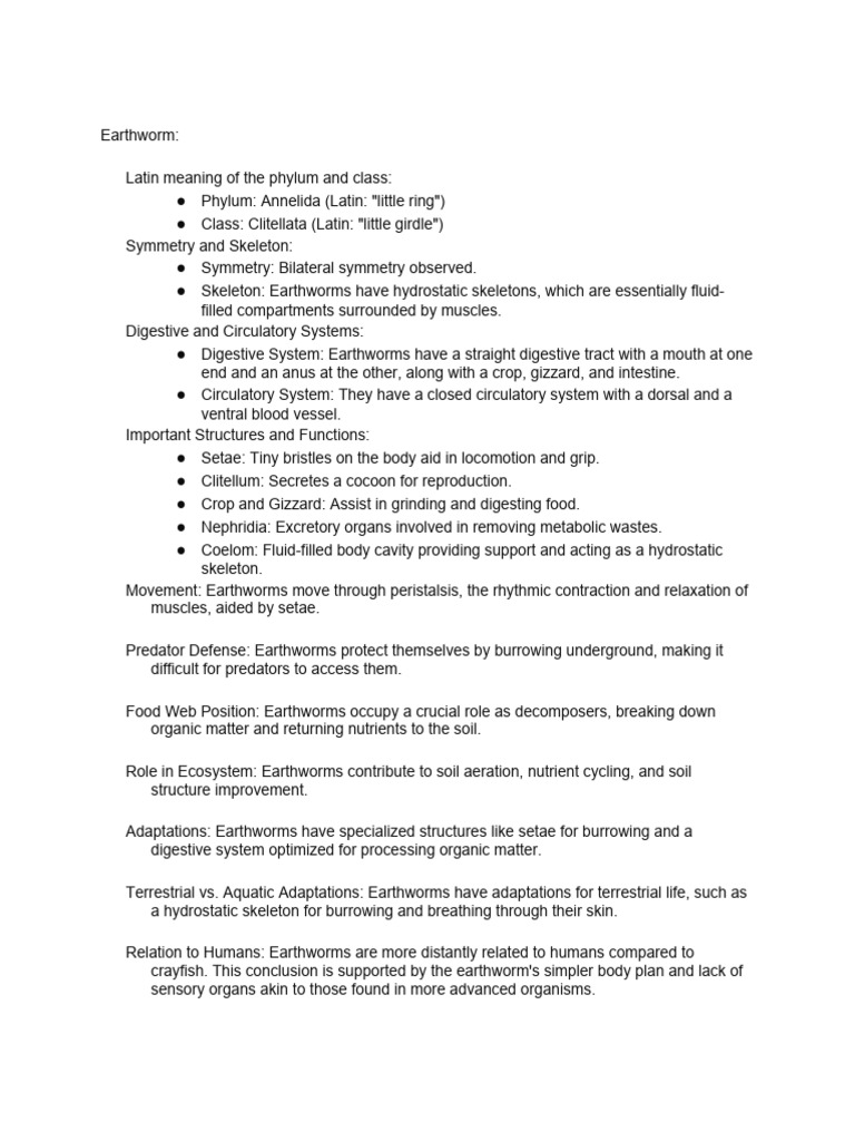 Earthworm and Crayfish Overview | PDF | Zoology