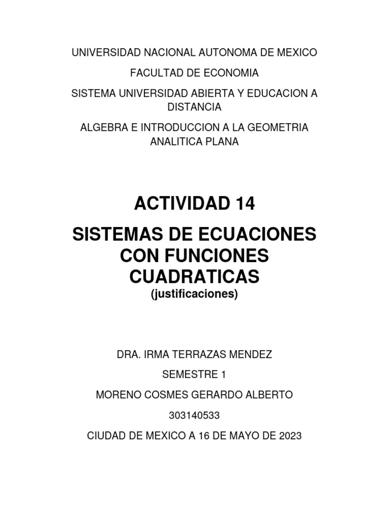 A14 Moreno | Descargar gratis PDF | Ecuación cuadrática | Geometría algebraica
