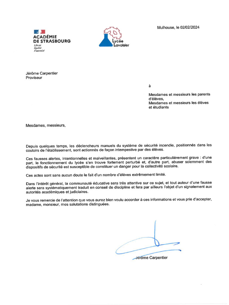 Courrier à Destination de La Collectivité Scolaire | PDF