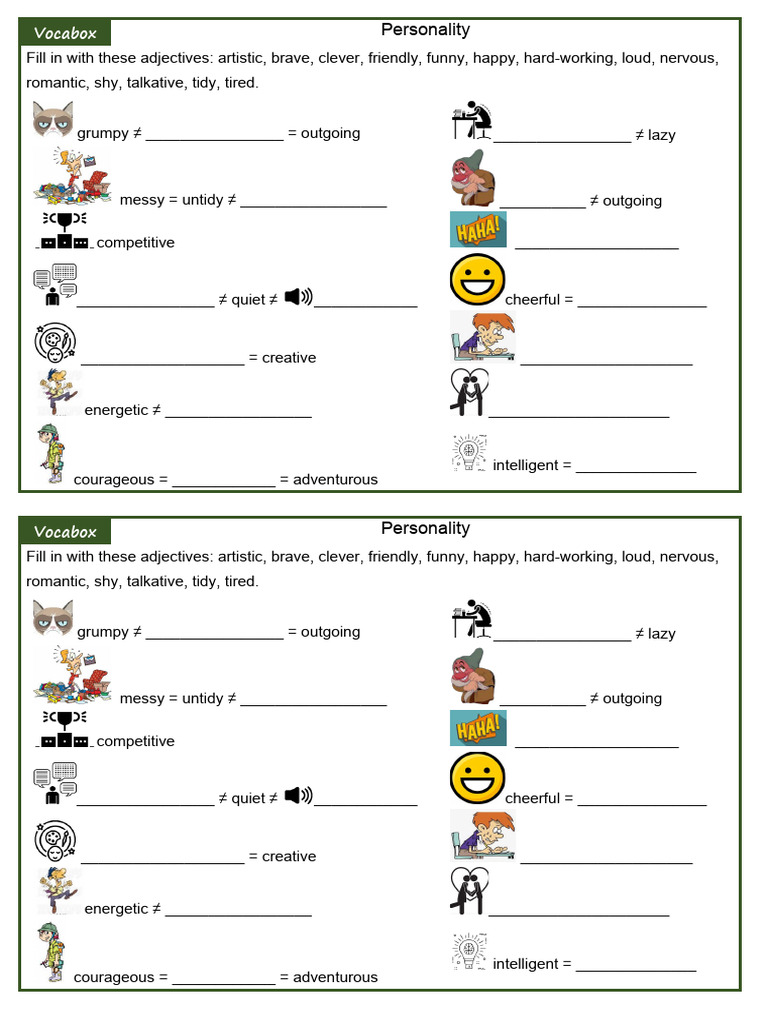 Personality Adjectives Worksheet | PDF