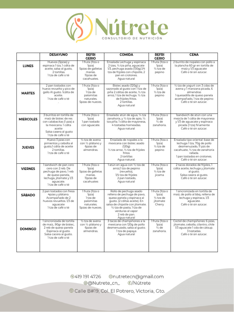 Plan de Alimentacion para Dieta Por Profesionales | PDF | ensalada ...