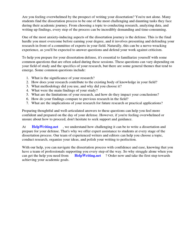 Common Questions Asked in A Dissertation Defense | Download Free PDF ...