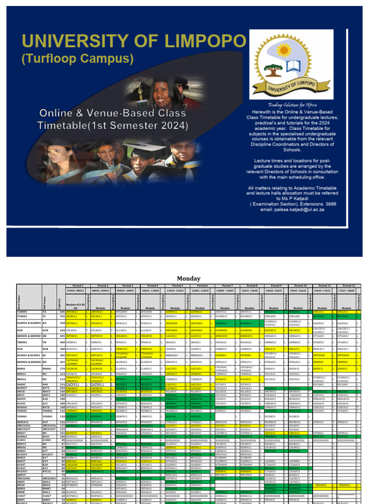 2024 Revised 1st Semester Lecturing Time-table | PDF | Academia